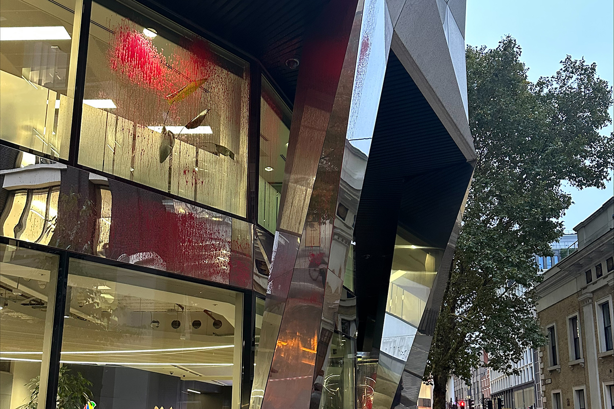 Vandals shatter windows and spray paint over L&G HQ